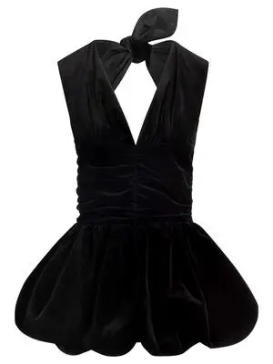 PATOU Bow-detail Velvet Mini Dress - Black
