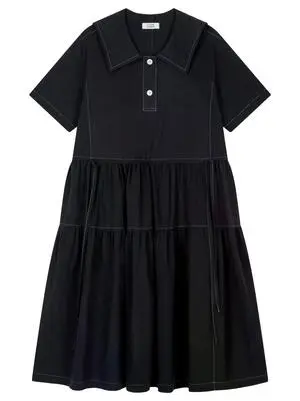 STUDIO TOMBOY Collared Tiered Dress - Black