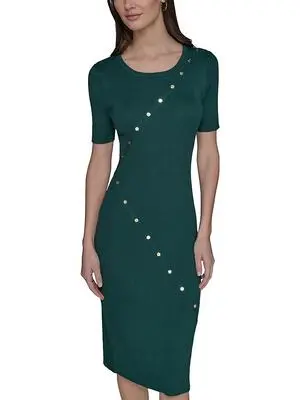Karl Lagerfeld Paris Button Trim Sweater Dress - Rainforest Green