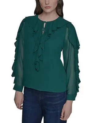 Karl Lagerfeld Paris Ruffle Blouse - Rain Forest Green