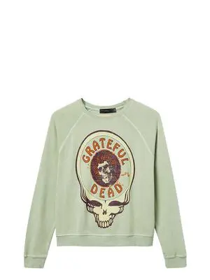Junk Food Clothing Grateful Dead Skull Raglan Crew Fleece Sweatshirt - Sage