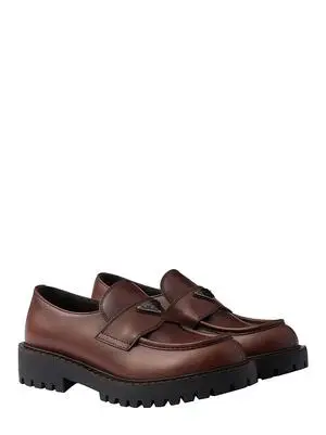 Prada Brushed Leather Loafers Brown