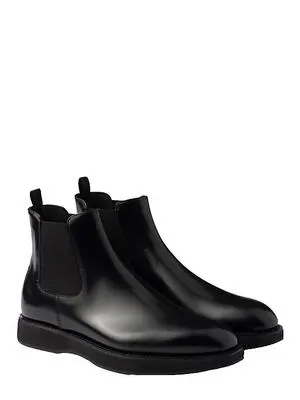 Prada Brushed Leather Chelsea Boots - Black