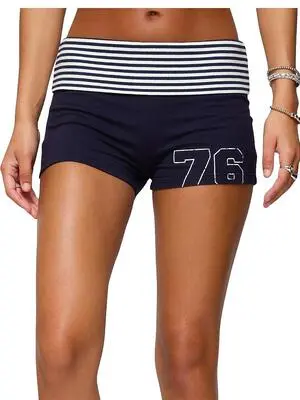 EDIKTED 76 Stripey Fold Over Shorts - Navy And White