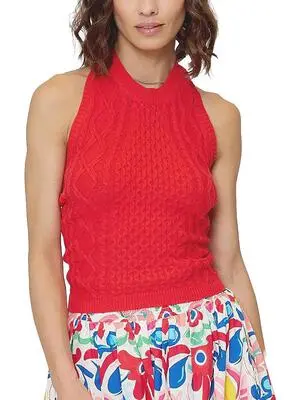 Central Park West Junie Cabled Halter Top - Red