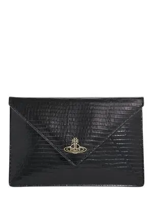 VIVIENNE WESTWOOD Croc-embossed Leather Envelope Clutch - Black