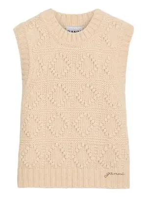 GANNI Jacquard-knit Wool And Cotton-blend Vest - Beige