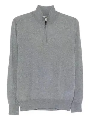 Canali Zip-neck Wool Sweater - Grey