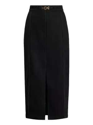 Patou Front Slit Denim Skirt - Black