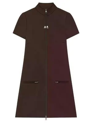 COURREGES Zip-up Short-sleeve Dress - Brown