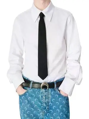 MARINE SERRE Logo-patch Cotton Shirt - White