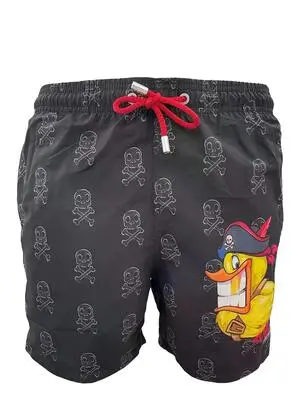 MC2 SAINT BARTH Skull-print Pirate Duck Swim Shorts - Black