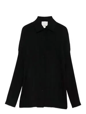 FORTE_FORTE Ribbed Button-up Shirt - Black