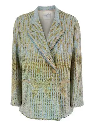 FORTE_FORTE Fringed-Hem Patterned Blazer
