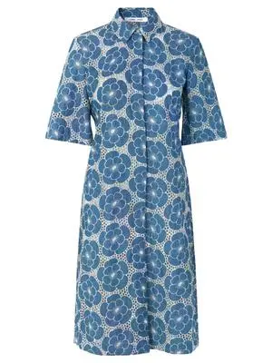 SAMSOE SAMSOE Floral-print Collared Midi Dress - Blue