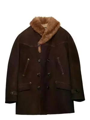 Prada Shearling-Collar Suede Jacket Brown