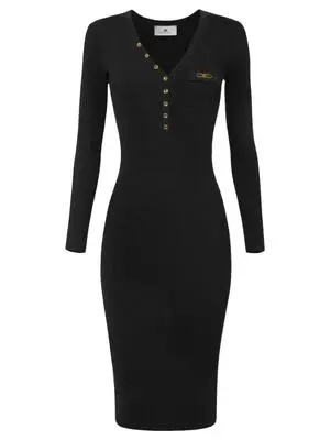 Elisabetta Franchi Ribbed Button-fastening Midi Dress - Black
