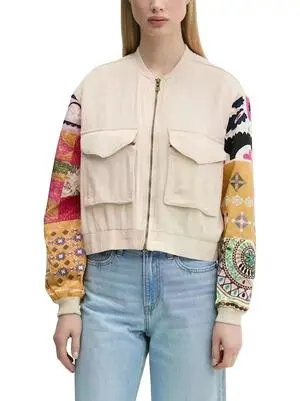 Desigual Patchwork-sleeve Bomber Jacket - Neutrals