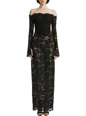 2310 STUDIO Off-shoulder Lace Midi Dress - Black