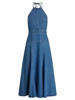 RALPH LAUREN Halterneck Denim Midi Dress