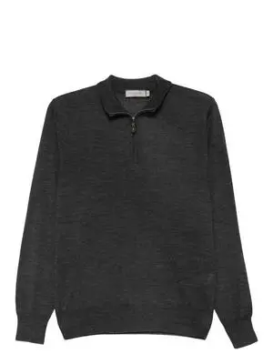 Canali Zip-neck Wool Sweater - Grey