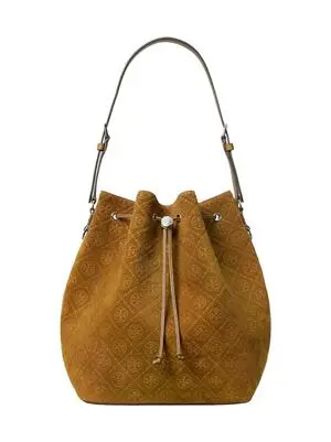 Tory Burch Monogram Suede Bucket Bag - Brown
