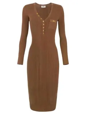 Elisabetta Franchi Ribbed Knit Midi Dress - Brown