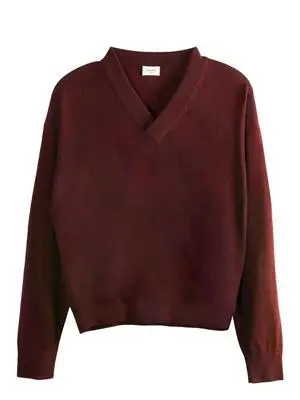 Saint Laurent V-neck Long Sleeve Sweater - Red