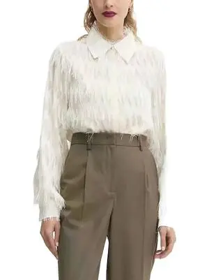 BRUUNS BAZAAR Fringe-trimmed Collared Shirt - White