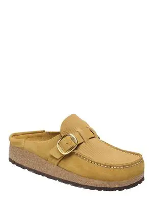 BIRKENSTOCK Buckley Embossed Suede Leather Clogs Corduroy Cork Brown