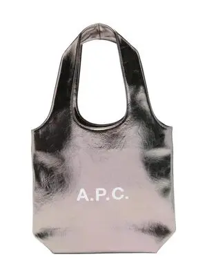 A.p.c. Small Ninon Metallic Logo Tote - Silver