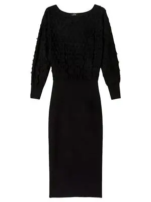 TWINSET Textured-fringe Midi Dress - Black