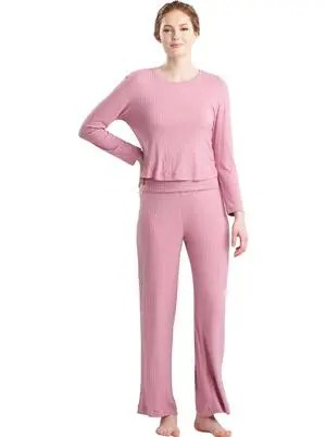 Natori Skye Rib Ease Long Sleeve Top - Pink
