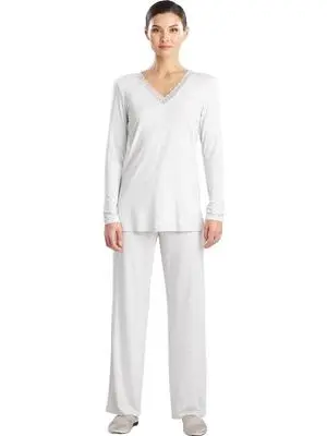 Natori Feathers Essentials Lenzing Ecovero Viscose Long Sleeve Lace Pj - Gray