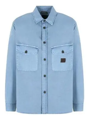 Emporio Armani Comfort-fit Shirt With Washed Twill Pockets - Blue