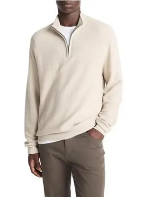 Vince Geo-jacquard Wool-blend Quarter-zip Pullover - Natural