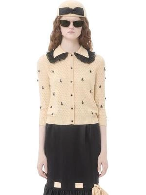 Valentino Garavani Embroidered Cotton Cardigan With Sangallo Lace Collar - Birch