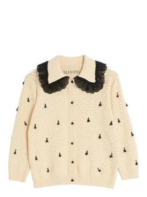 Valentino Garavani Embroidered Wool Cardigan - Birch/black