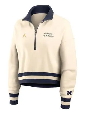 JORDAN Michigan Legacy Brand College Cropped Quarter-zip Crew - Brown