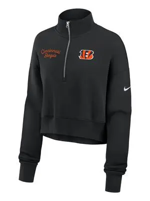 Nike Cincinnati Bengals Phoenix Nfl Cropped 1/4-zip Crew - Black