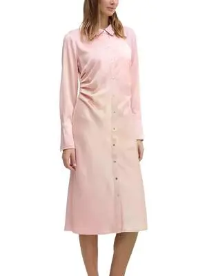 Dkny Satin-paneled Button-front Midi Dress - Pink