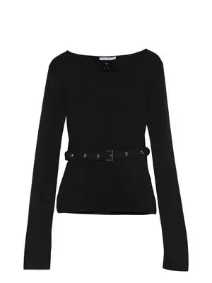 Patrizia Pepe Belted Ribbed Top - Black