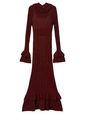 TWINSET Ruffled Knit Maxi Dress - Red