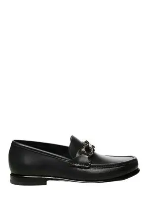 FERRAGAMO Gancini-detail Leather Loafers - Black