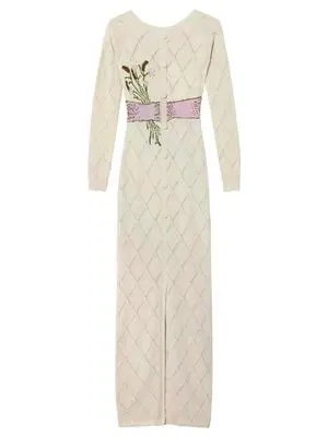 TWINSET Bow Diamond-pattern Maxi Dress - White