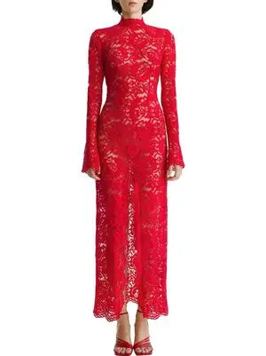 2310 STUDIO Floral-lace Turtleneck Dress - Red