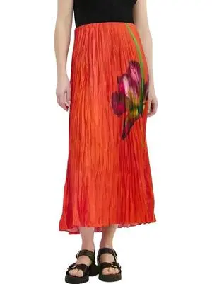 Desigual Pleated Floral Print Midi Skirt - Red