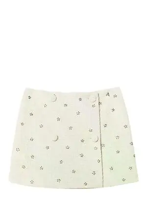 TWINSET Embellished Bouclé Mini Skirt - White