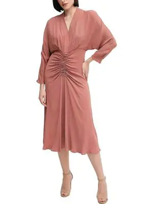 SANDRO FERRONE V-neck Gathered Midi Dress - Pink