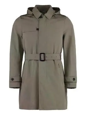 MOORER Belted Trench Coat With Removable Hood - Grey